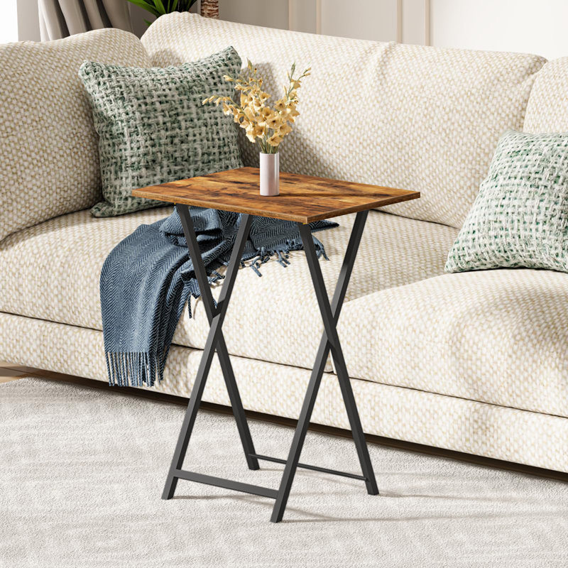 Rustic Brown And Black Folding Tv Tray Table Stylish Snack Table For Meals And Leisure